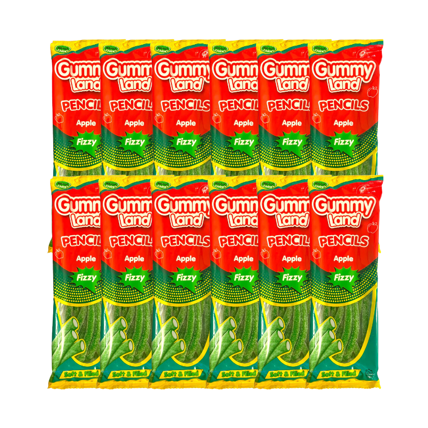 Gummy Land Fizzy Apple Pencils Sweets 150g Case of 12 - Tangy Fizzy ...